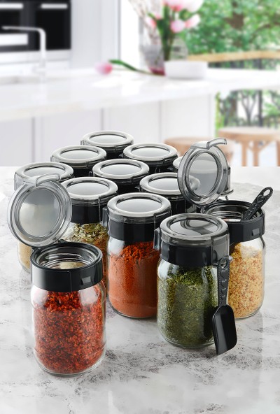 Grimor Life 12 Adet Şeffaf Kapaklı Kendinden Kaşıklı Cam Baharatlık (200CC) Grimor Life 12 Adet Şeffaf Kapaklı Kendinden Kaşıklı Cam Baharatlık (200CC)