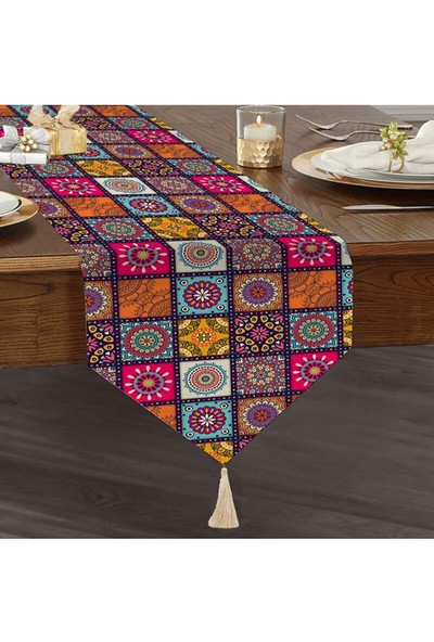 Sister Home Design Etnik Mandala Üçgen Püsküllü Ranır - Runner