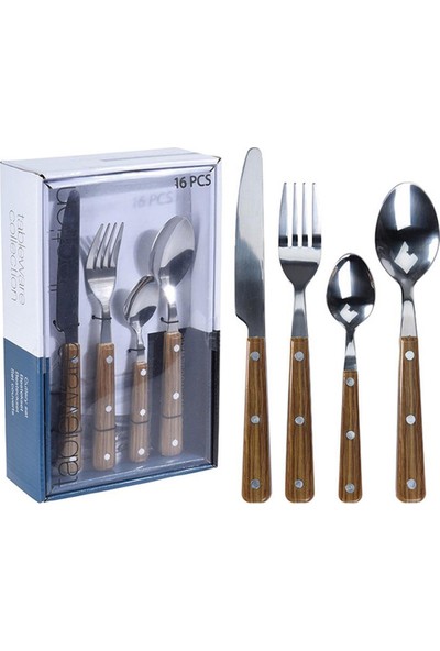 Koopman 16 Parça Ahşap Saplı Çatal Kaşık Bıçak Takımı CC4100520 Koopman 16 Parça Ahşap Saplı Çatal Kaşık Bıçak Takımı CC4100520
