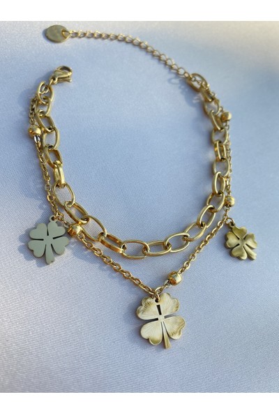 FS Takı Çelik Altın Kaplama Yonca Sallantılı Bileklik