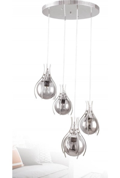 Ybdizayn Dört Lü Krom Tepsili Sarkıt Avize