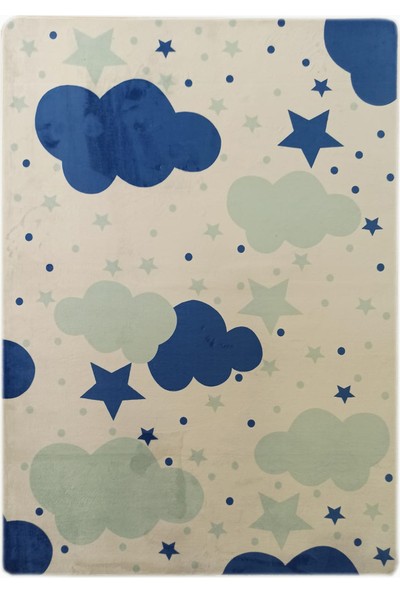 Çam Halı Kids Kds 08 Mavi Bulut Desenli Çocuk Odası Halısı