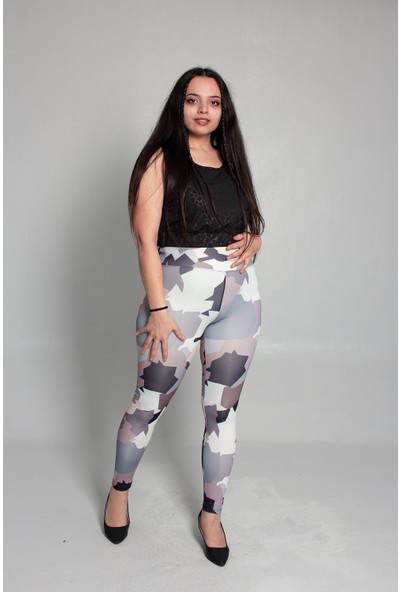 Truva Xxl Büyük Beden Kadın Giyim Desenli Spor Tayt Çok Renkli TA202