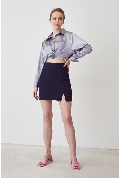 Elif Töngel Yırtmaç Detay Etek-Lacivert