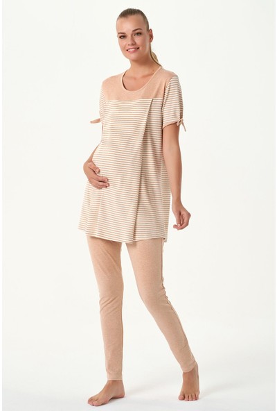 Feyza Kadın Hamile & Lohusa Kısa Kol Çizgili Ikili Takım