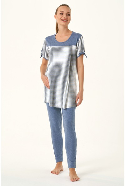 Feyza Kadın Hamile & Lohusa Kısa Kol Çizgili Ikili Takım