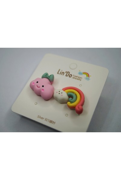 Merlin. Bulut Gökkuşağı 925 Gümüş Çivili Çocuk / Genç Küpesi Lindo