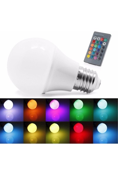 Beyaz Renk Dahil 9 Watt E27 Duy Uzaktan Kumandalı Rgb LED Ampul Beyaz Renk Dahil 9 Watt E27 Duy Uzaktan Kumandalı Rgb LED Ampul