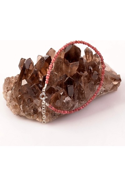 Taş Sandığı Çok Ince Rodonit Taşı Gümüş Bileklik - 3 mm