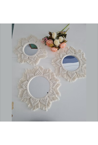 Mavi Pleksi Makrome Ayna 3 Lü