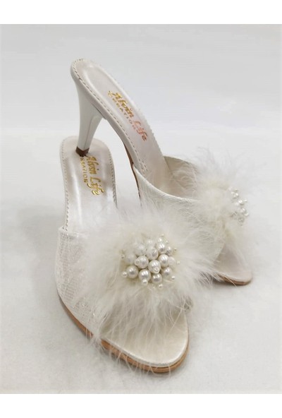 Eylül Topuklu Krem Gelin Terliği