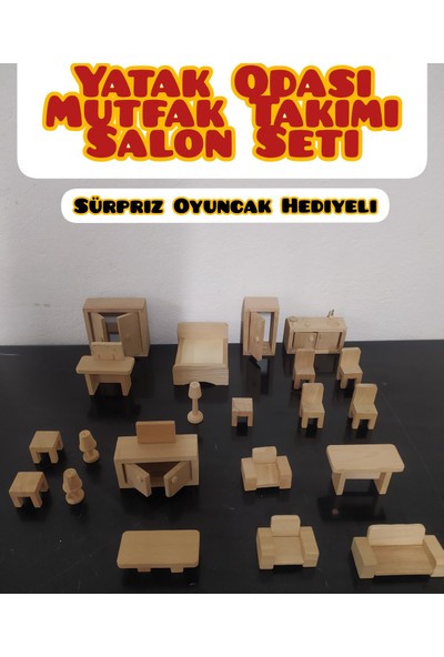 Yaho Ahşap Minyatür Ev Eşyaları Seti 3'lü Set Yaho Ahşap Minyatür Ev Eşyaları Seti 3'lü Set