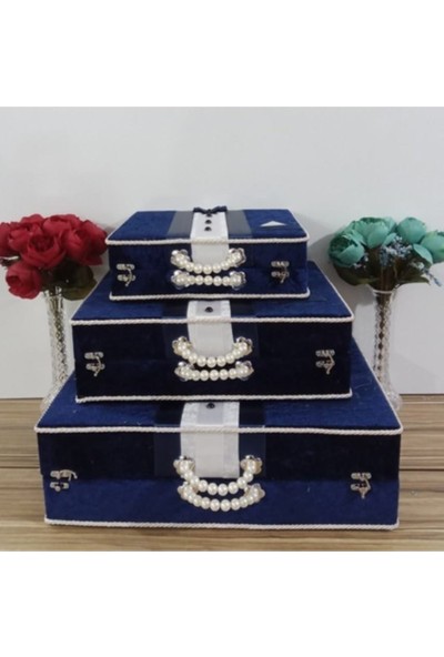 Ceyyiz Söz Nişan Bohça Gelin Düğün Damat Çeyiz Sandık 0555 Lacivert