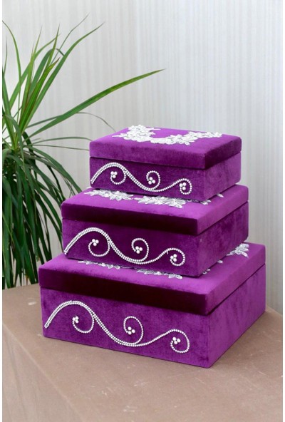 Ceyyiz Ahşap 3lü Gelin Çeyiz Kutuları Mor Ceyyiz Ahşap 3lü Gelin Çeyiz Kutuları Mor