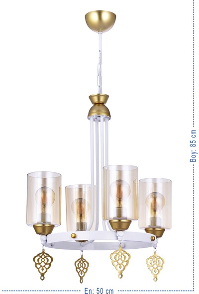 Özpolat Aydınlatma Safran 4 Lü Camlı Avize (Beyaz)