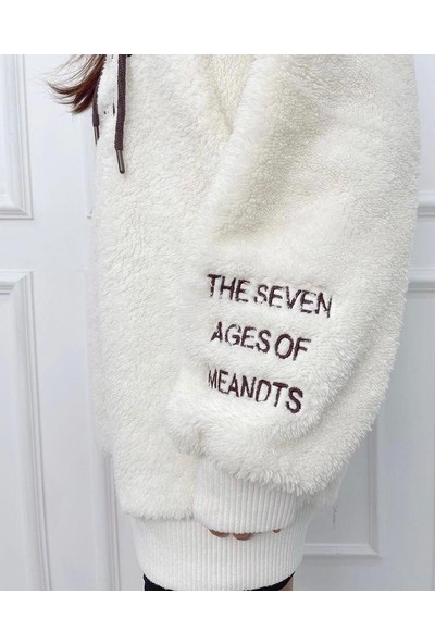 My Shiness Beyaz Kapüşonlu Pelüş Sweatshirt