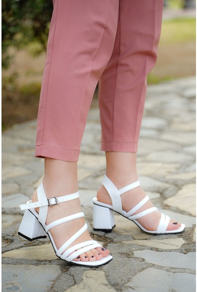 Weynes Kadın Beyaz 7 cm Çapraz Sandalet Ayakkabı WSB0112