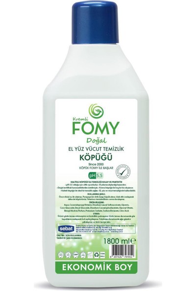 Fomy Doğal Köpük Sabun El Yüz Vücut - 1800 ml Fomy Doğal Köpük Sabun El Yüz Vücut - 1800 ml