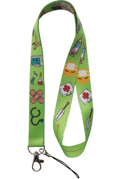Ambulans Sağlık Figürleri Desenli Yaka Kartı - Boyun Askı Ipi