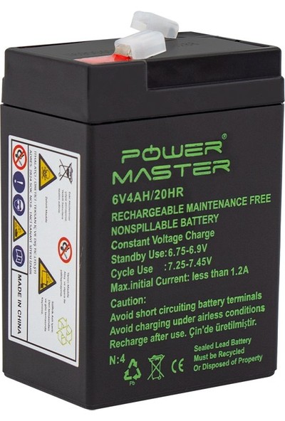 Powermaster 6 Volt 4 Amper Işıldak Aküsü (70 x 48 x 101 Mm) 663034 Powermaster 6 Volt 4 Amper Işıldak Aküsü (70 x 48 x 101 Mm) 663034