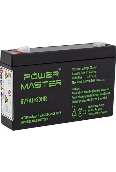 Powermaster 6 Volt 7 Amper Akü (150 x 50 x 94 Mm) 663038 Powermaster 6 Volt 7 Amper Akü (150 x 50 x 94 Mm) 663038