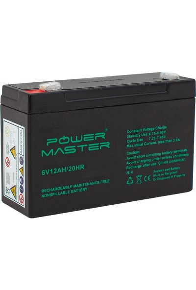 Powermaster 6 Volt 12 Amper Akü (150 x 50 x 94 Mm) 663040 Powermaster 6 Volt 12 Amper Akü (150 x 50 x 94 Mm) 663040