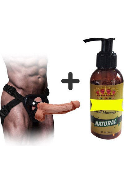 19.5cm Içi Boş Yumuşak Dokulu Belden Bağlamalı Penis + Masaj Yağı