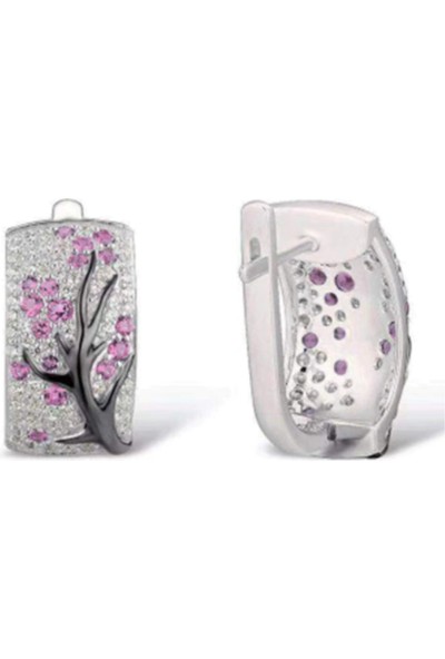 Pembe Taşlı Küpe Söz Nişan Düğün Takıları 1.5 cm Çap