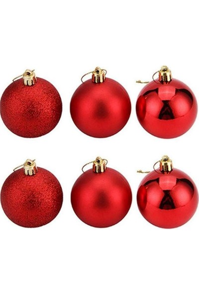Happyland Yılbaşı 4cm 12'li Lüx Simli Parlak Mat Kırmızı Yılbaşı Ağacı Cici Top