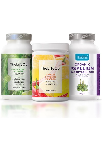 TheLifeCo Limonlu Acı Biberli Içecek Tozu 180 gr + Psyllium (Karnıyarık Otu) Tozu 250 gr + Yeşil Sebzeler Içecek Tozu 180 gr TheLifeCo Limonlu Acı Biberli Içecek Tozu 180 gr + Psyllium (Karnıyarık Otu) Tozu 250 gr + Yeşil Sebzeler Içecek Tozu 180 gr