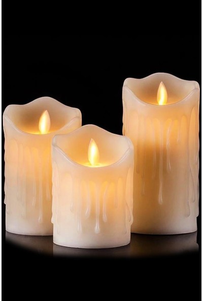 Dem Power 3'lü Krem Erimiş Görünümlü LED Mum - Saat Pilli