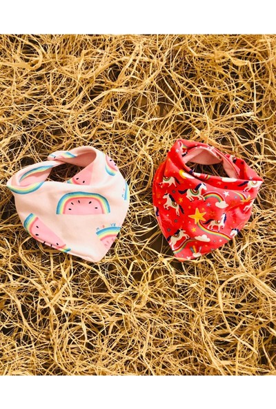 Kız Bebek Pembe Renk Kumaş Karpuz ve Unicorn Desenli Fular Mama Önlüğü 2 Adet Kız Bebek Pembe Renk Kumaş Karpuz ve Unicorn Desenli Fular Mama Önlüğü 2 Adet