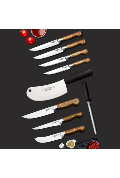 Lazbisa Mutfak Bıçak Seti Et Ekmek Sebze Meyve Soğan Salata Bıçak Bileme Seti ( 9 Parça ) Lazbisa Mutfak Bıçak Seti Et Ekmek Sebze Meyve Soğan Salata Bıçak Bileme Seti ( 9 Parça )