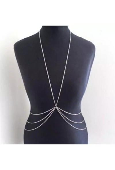 Takıconcept Kararmaz Gümüş Renk 3 Zincirli Vücut Zinciri ve Vücut Aksesuarı