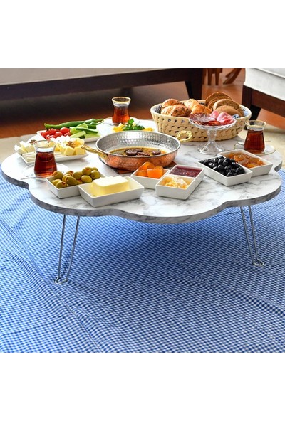 Homebella 90 cm Papatya Mermer Desen Ahşap Katlanabilir Kilit Yer Sofrası Patentli Ürün Homebella 90 cm Papatya Mermer Desen Ahşap Katlanabilir Kilit Yer Sofrası Patentli Ürün