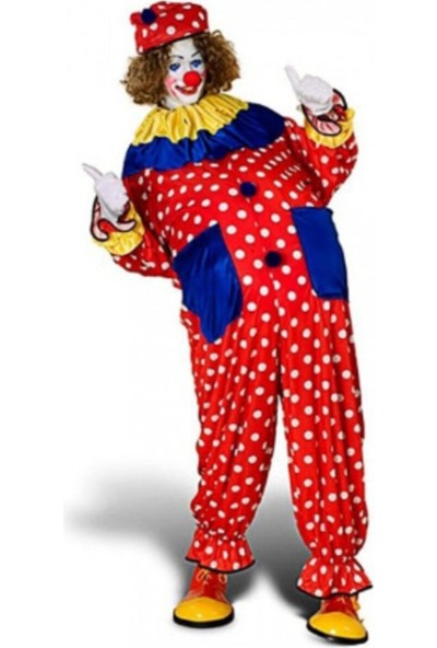 Rengarenk Kostüm Puantiyeli Palyaço Kostümü Unisex Yetişkin