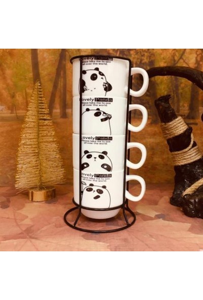 Panda 4'lü Fincan Kupa Bardak Seti Panda 4'lü Fincan Kupa Bardak Seti