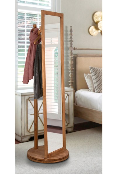 Şeker Marangoz 360 Derece Dönebilen Askılıklı Ahşap Boy Aynası 160-40 cm