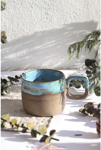 Adamodart El Yapımı Seramik Stoneware Pacific Kare Kulplu Mug