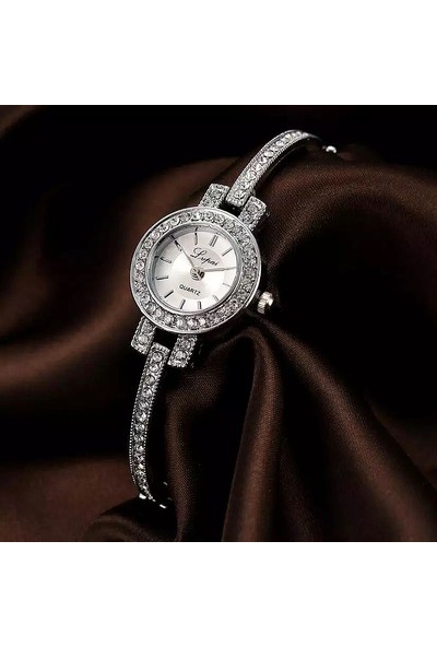 Gümüş Zirkon Taşlı Çelik Yetişkin Kadın Saat