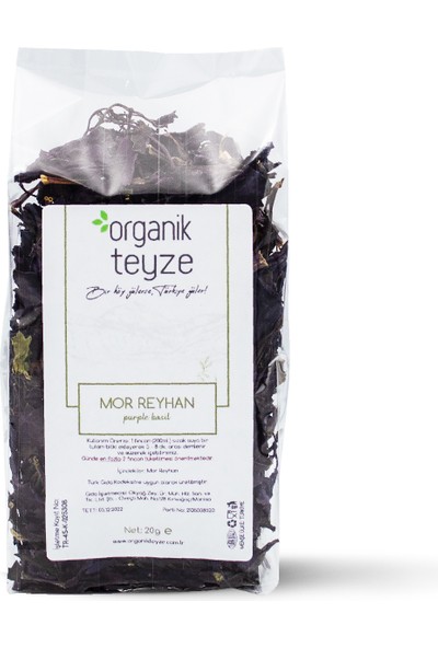 Organik Teyze Mor Reyhan, Purpura Ocimum, Ocimum Basilicum 20G.