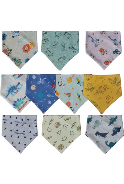 Baby Minik Üçgen Fular Penye Salya ve Mama Önlüğü 10 Adet Baby Minik Üçgen Fular Penye Salya ve Mama Önlüğü 10 Adet