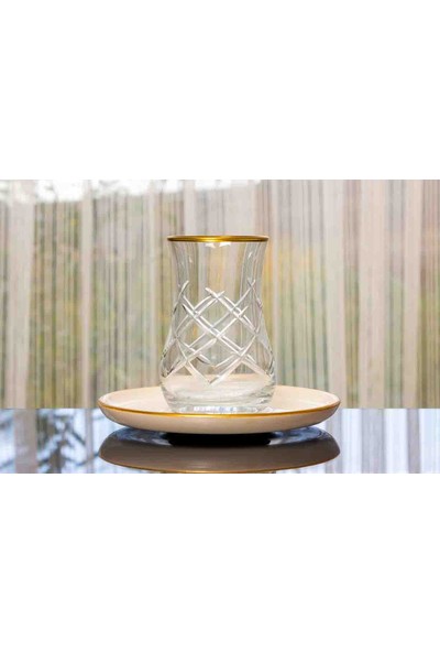 Güral Lav Eva 6'lı Çay Bardak Takımı Parlak Altın El Kesme Deep 6