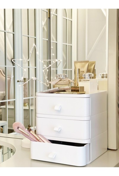 3 Katlı Çekmeceli Kutu Masaüstü Organizer – Takı Aksesuar Makyaj Düzenleyici 3 Katlı Çekmeceli Kutu Masaüstü Organizer – Takı Aksesuar Makyaj Düzenleyici