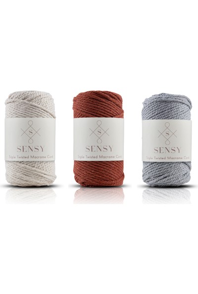 Sensy Premium 3 Büküm Makrome Ipi 3mm Üç Büküm Taranan Makrome Halat Ip 3lü Set Ekru-Kiremit-Açık Gri Sensy Premium 3 Büküm Makrome Ipi 3mm Üç Büküm Taranan Makrome Halat Ip 3lü Set Ekru-Kiremit-Açık Gri
