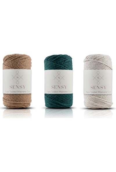 Sensy Premium 3 Büküm Makrome Ipi 3mm Üç Büküm Taranan Makrome Halat Ip 3lü Set Sütlü Kahve -Nefti Yeşil- Ekru Sensy Premium 3 Büküm Makrome Ipi 3mm Üç Büküm Taranan Makrome Halat Ip 3lü Set Sütlü Kahve -Nefti Yeşil- Ekru