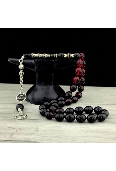 Tesbih Sepetim Isim Yazılı Gümüş Püsküllü Kırmızı Siyah Ateş Kehribar Tesbih