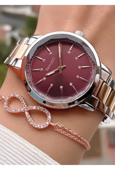 Ferrucci Rose Gümüş Çelik Kordon 2 Yıl Garantili Kadın Kol Saati ve Bileklik Set Ferrucci Rose Gümüş Çelik Kordon 2 Yıl Garantili Kadın Kol Saati ve Bileklik Set