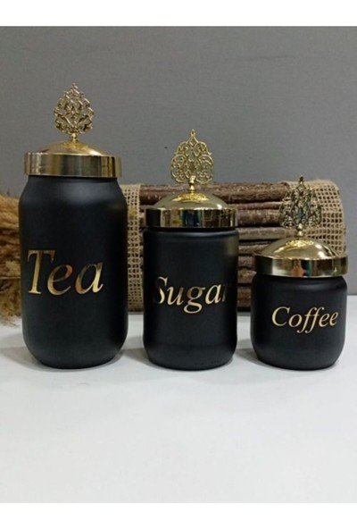 EbruliHomeArt Cam Çay Şeker Kahve Saklama Kavanozu / Tea Sugar Coffee Mat Siyah Gold Kavanoz EbruliHomeArt Cam Çay Şeker Kahve Saklama Kavanozu / Tea Sugar Coffee Mat Siyah Gold Kavanoz