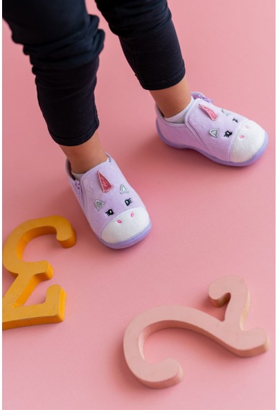 First Step Unicorn Fermuarlı Kadife Panduf